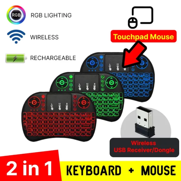 RII i8 RGB Backlit Mini Wireless Gaming Keyboard with Touchpad & Mouse ...