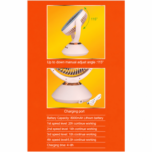 JYSUPER JY-2570 Rechargeable USB Table Fan 8000mAh Battery 4 Speed ...